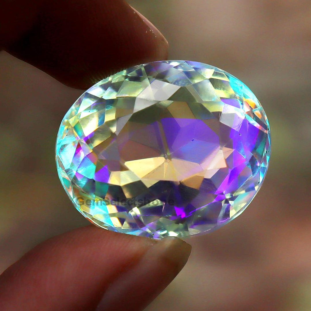Rainbow Mystic Natural Topaz Gemstone: 46.55ct Oval Faceted Loose Gem ...