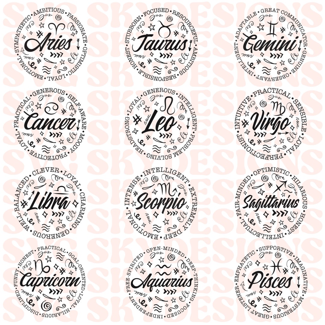 Zodiac Sign SVG Bundle, Astrology Sign SVG Gift, Zodiac Sign Shirt PNG ...