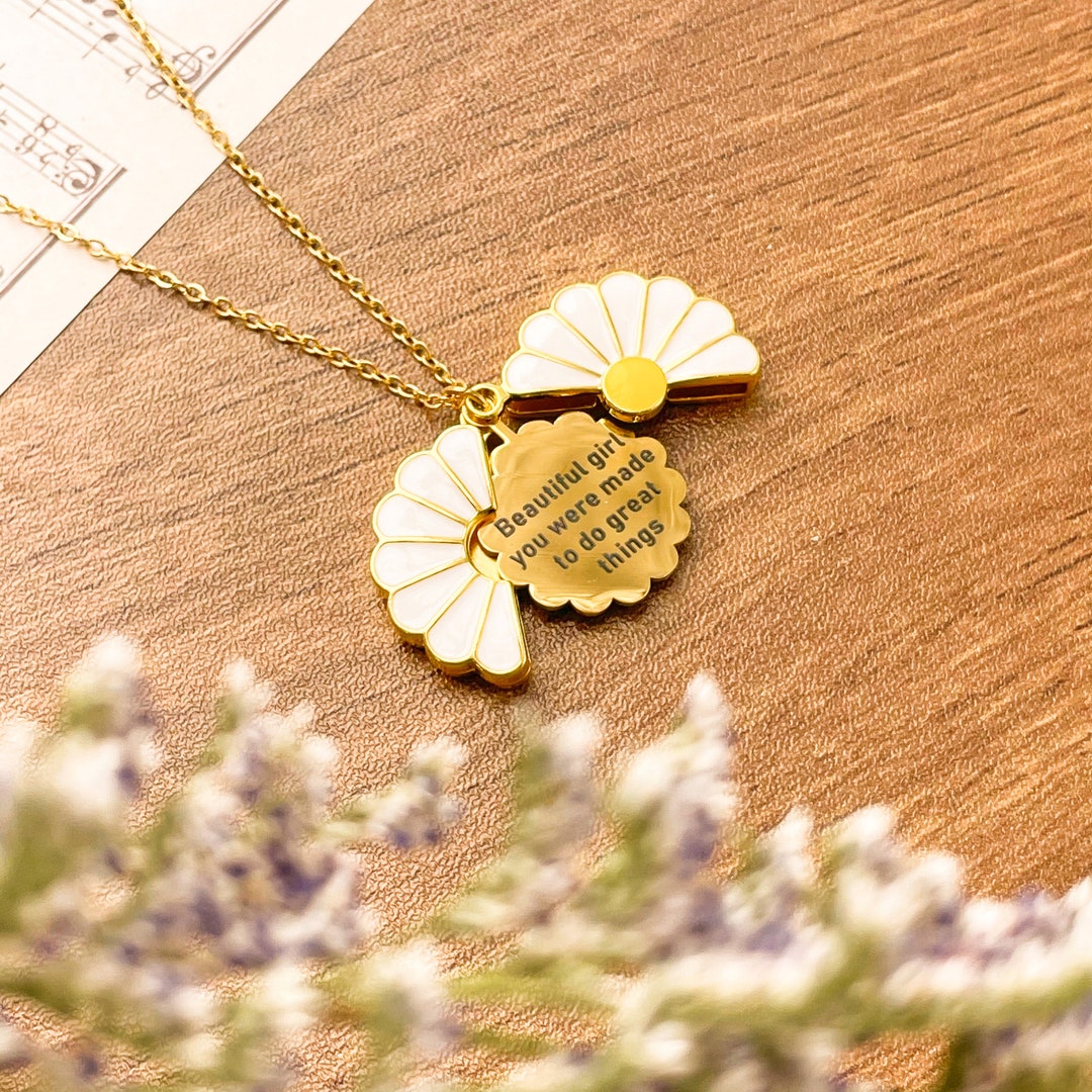 Hidden Message Daisy Locket Necklace, First Communion Gift Girl ...