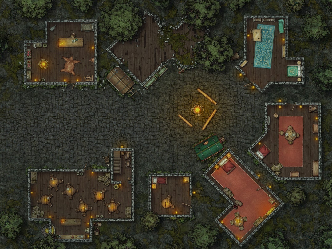 TTRPG Battlemap, Spooky Township, Tavern, Shop & Houses. Digital Map ...
