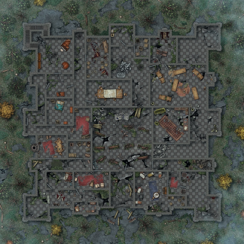 TTRPG Interior Map, Ruined Temple, Digital Map - Etsy
