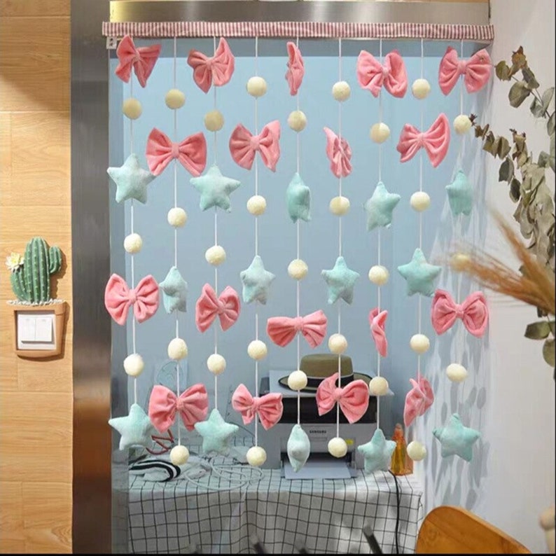 Cute Heart Stars Pink Door Curtains, Short Romantic Curtain, Kids ...