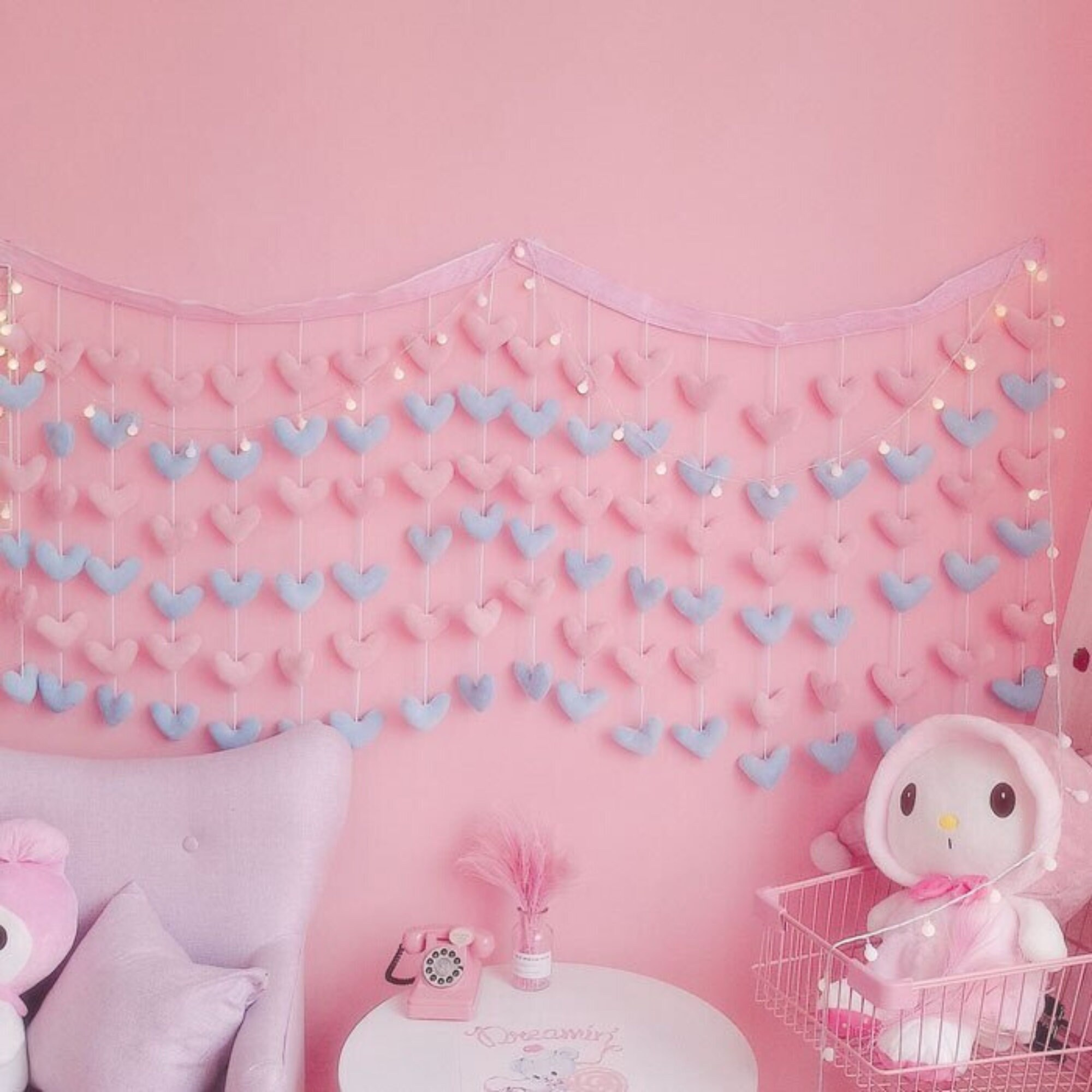 Cute Heart Stars Pink Door Curtains, Short Romantic Curtain, Kids ...