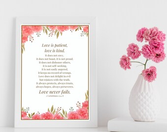 1 Corinthians 13:4-8 Love is Patient Love is Kind Bible Verse Art Print ...