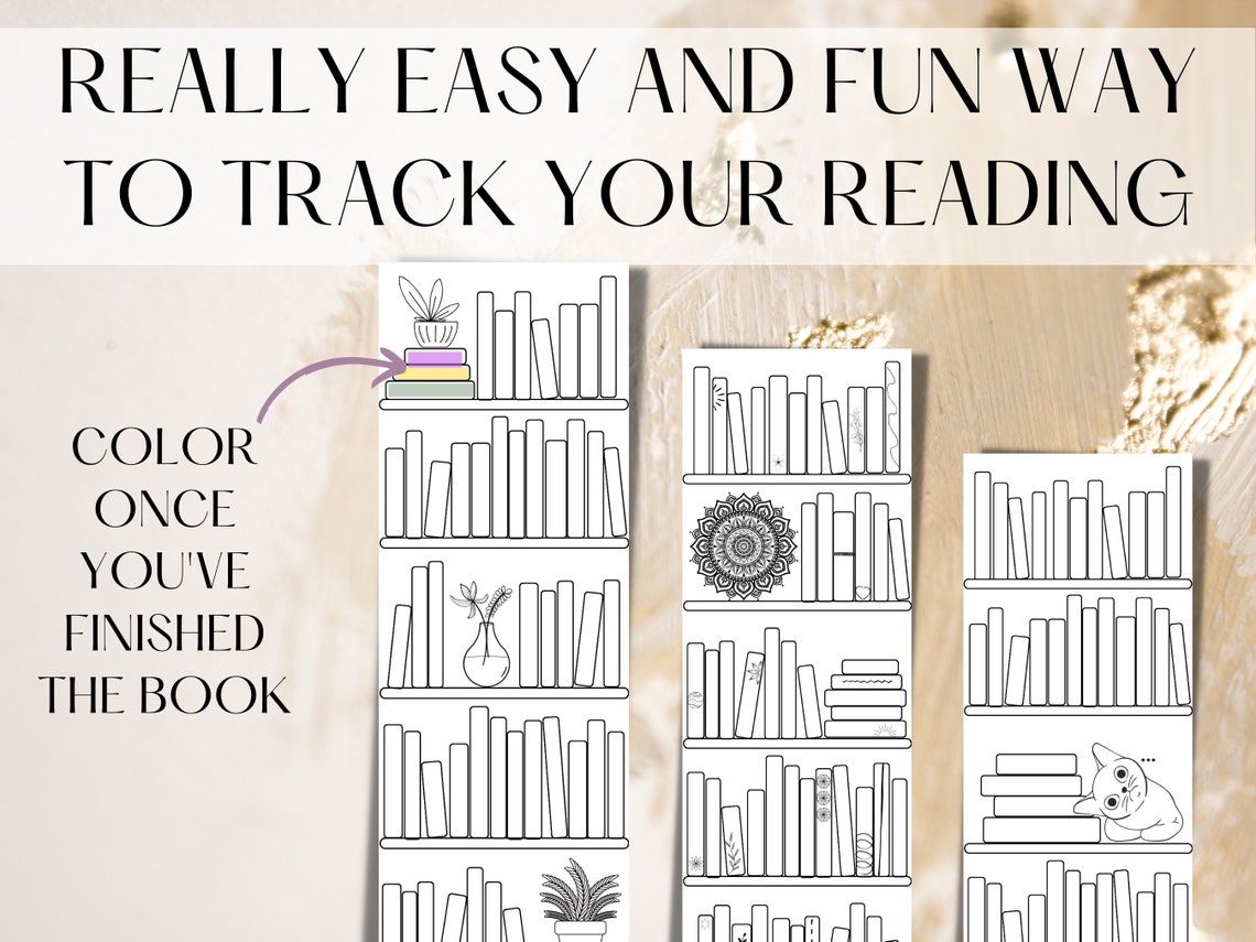 Bookshelf Bookmarks, Printable Coloring Bookshelf, Book Tracker ...