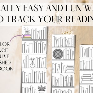 Bookshelf Bookmarks, Printable Coloring Bookshelf, Book Tracker ...