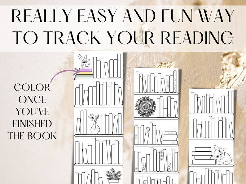 Bookshelf Bookmarks, Printable Coloring Bookshelf, Book Tracker ...