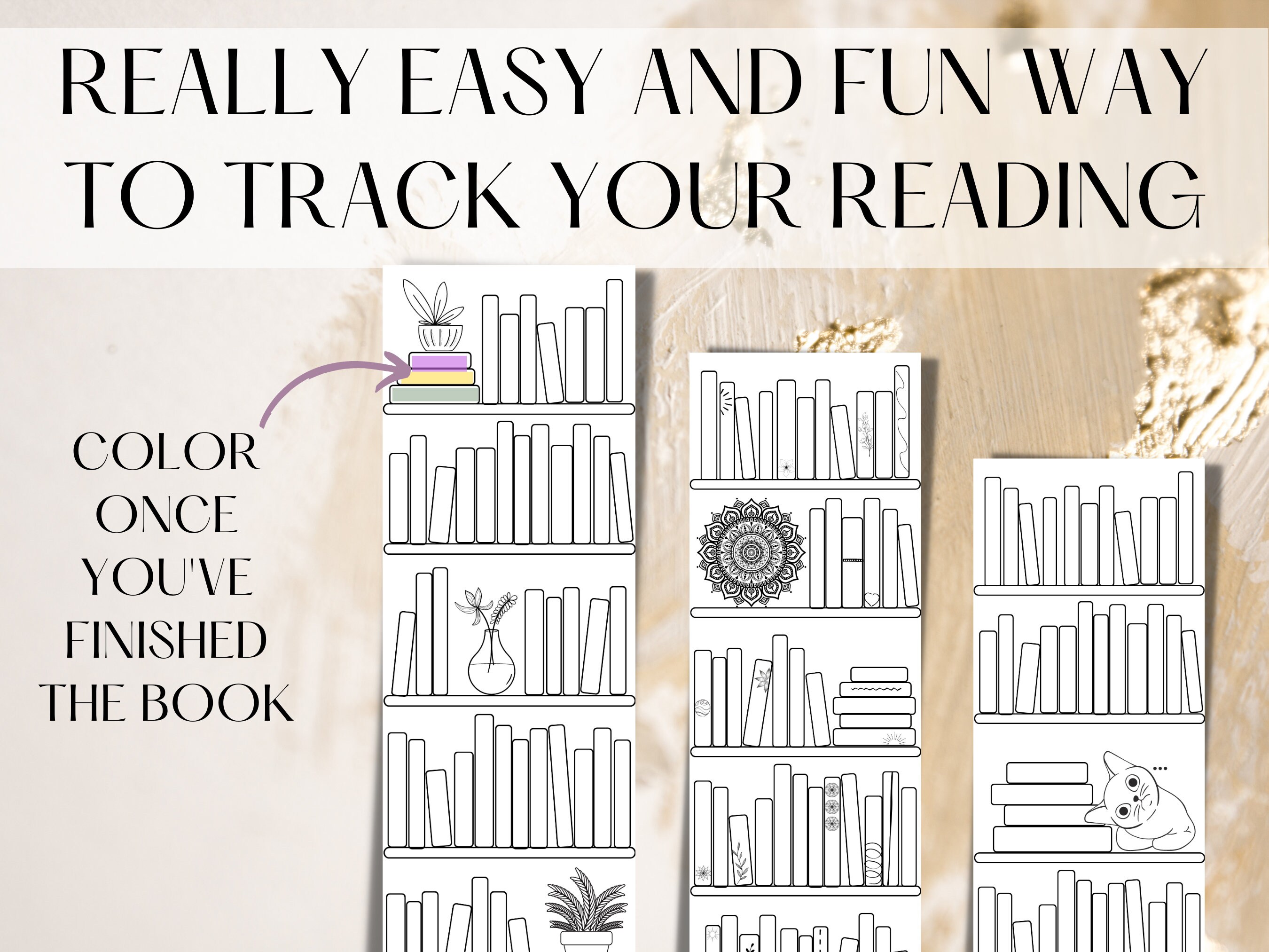 Bookshelf Bookmarks, Printable Coloring Bookshelf, Book Tracker ...