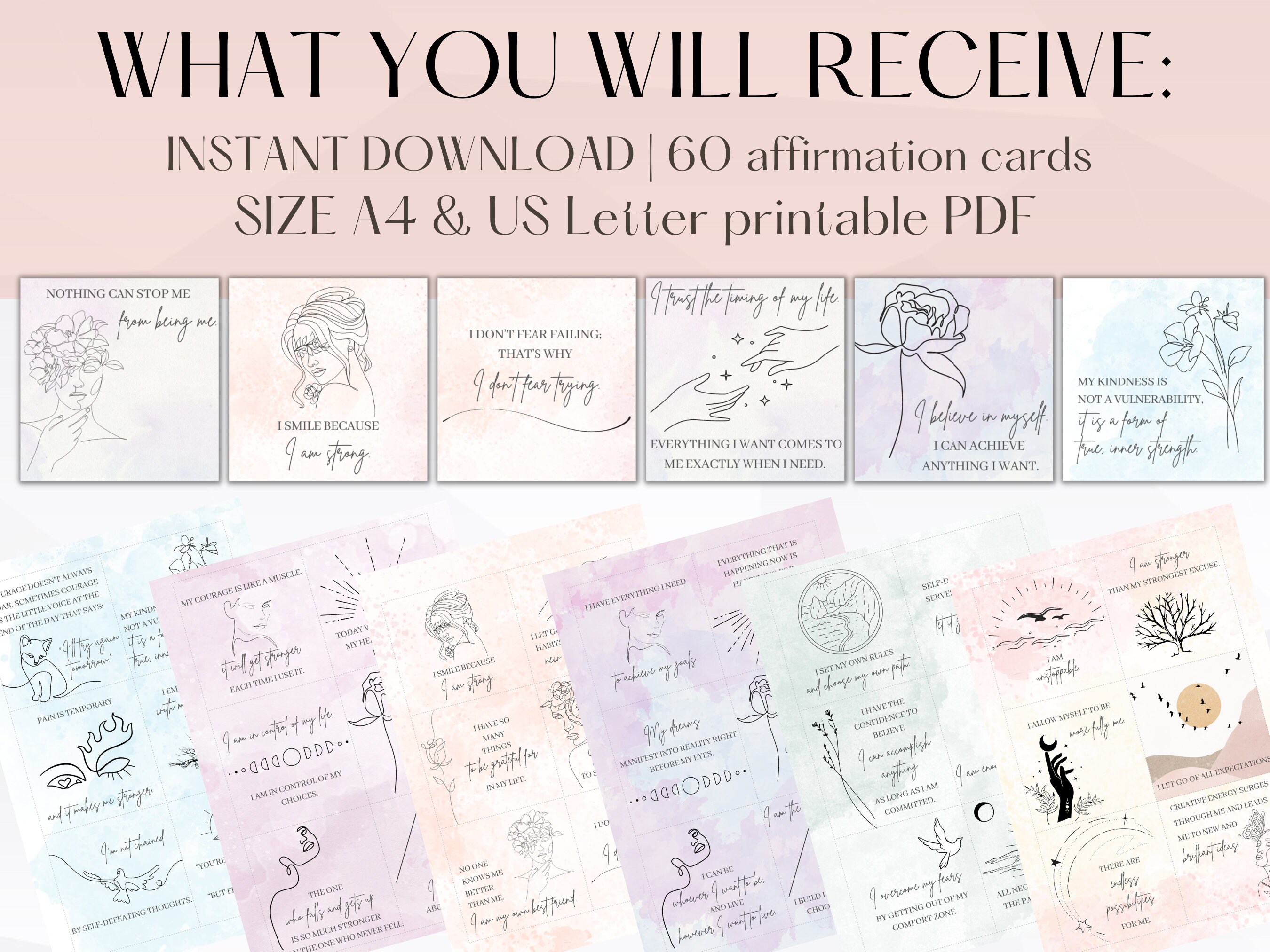 Printable Affirmation Cards for Strength and Courage, Manifesting Cards ...