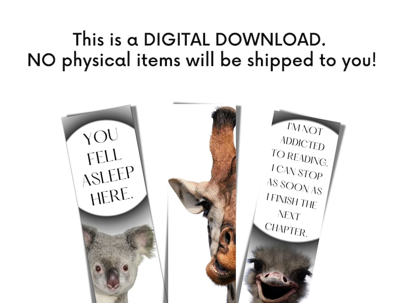 Printable Bookmarks Funny Animal Bookmarks Digital Download - Etsy