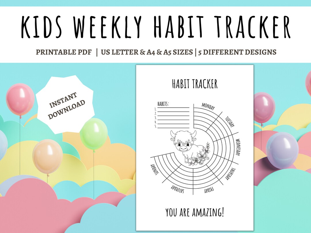 Kids Habit Tracker, Kids Chore Chart, Weekly Printable Habit Tracker ...