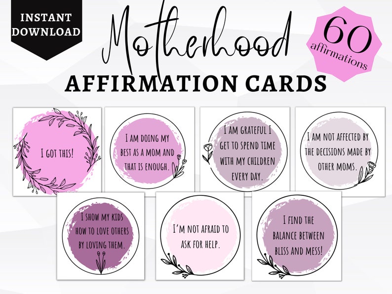 Motherhood Affirmation Cards, Printable Mom Affirmations, Baby Shower ...