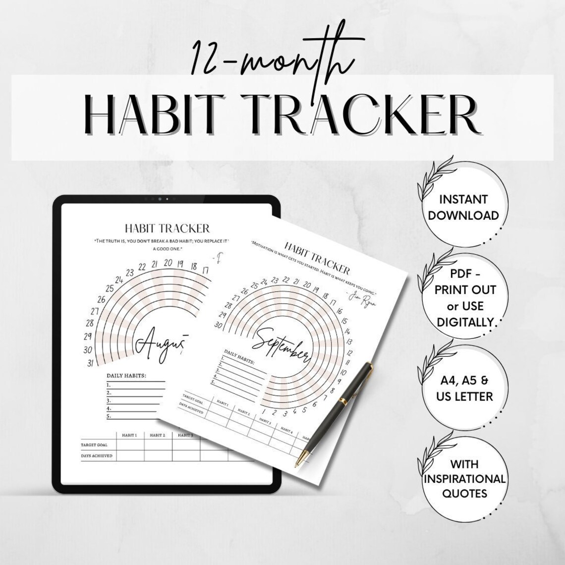 Daily Habit Tracker, Printable PDF Circle Routine Track, Digital ...
