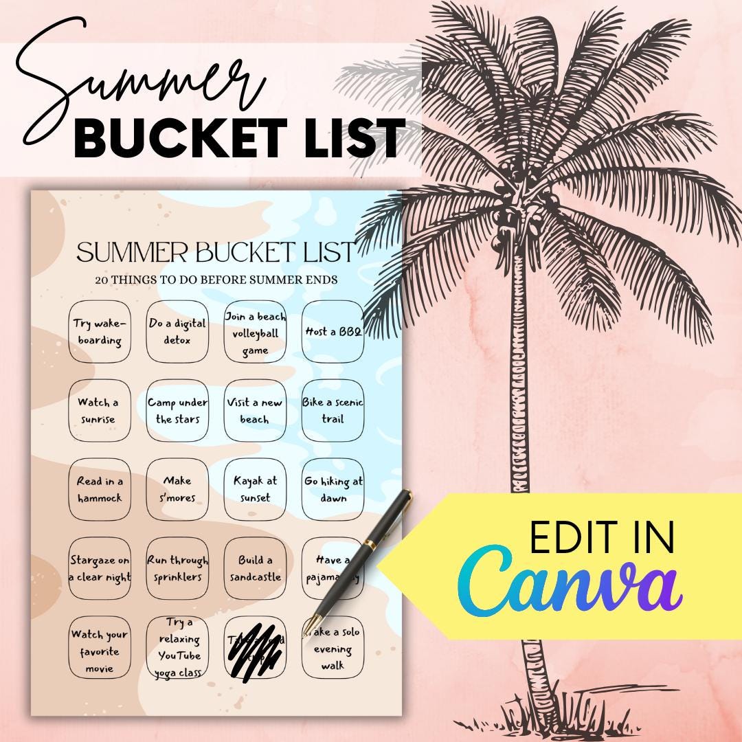 Editable Summer Bucket List | Family Activities Printable | Canva ...