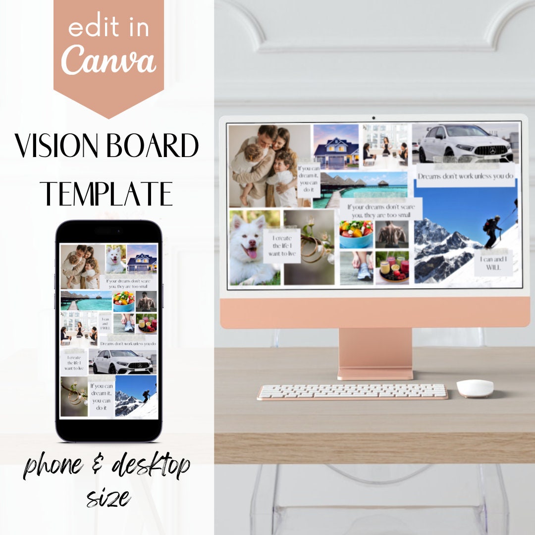 Vision Board, Canva Template, Dream Board, Manifestation Goal Board ...