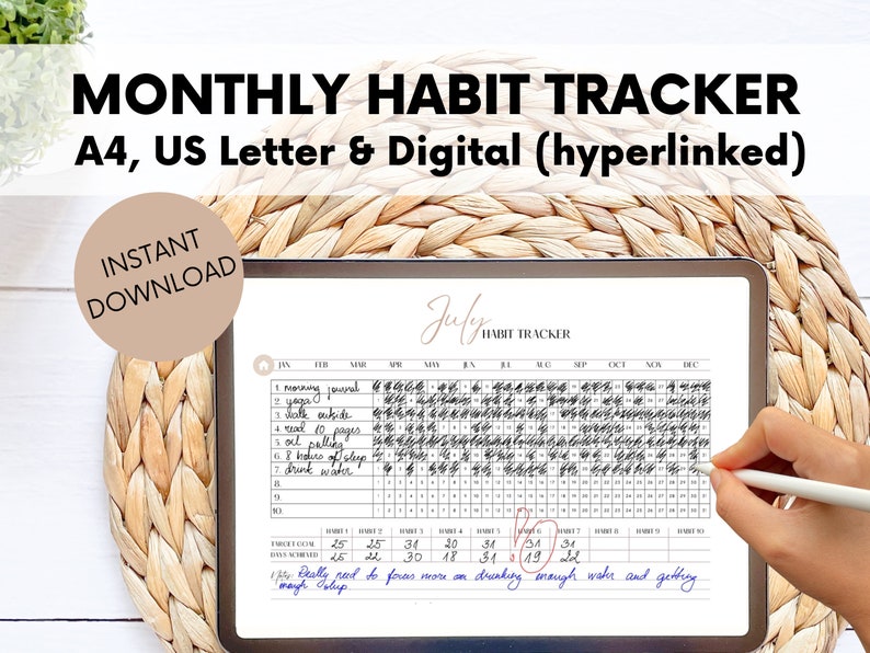 Minimalistic Habit Tracker Printable, Digital Habit Tracker, Landscape ...