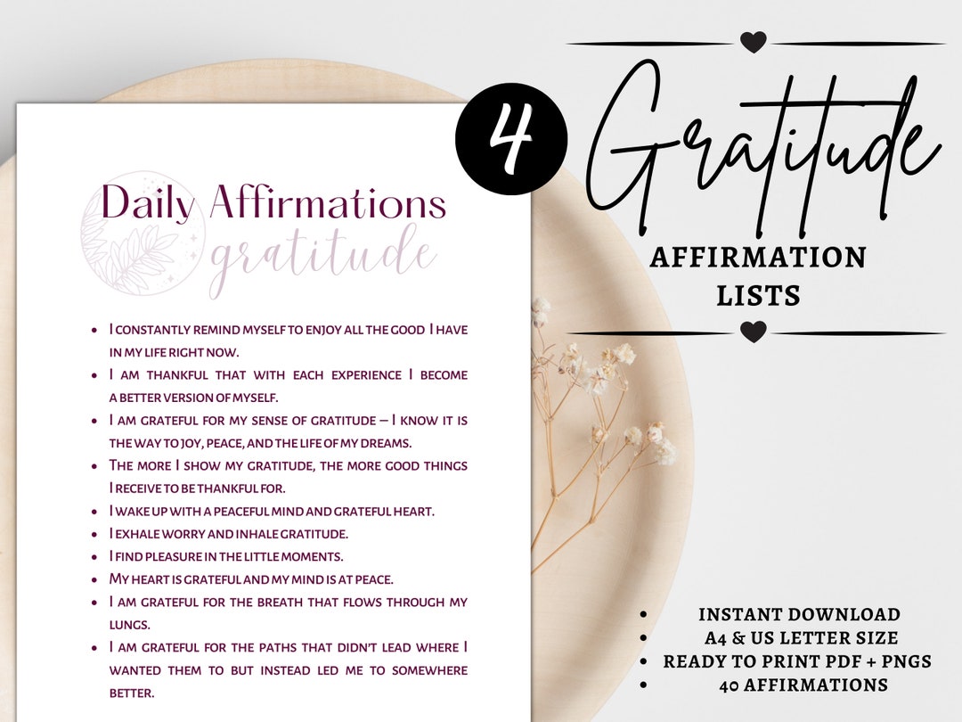 Gratitude Affirmations List: Daily Positive Reminders (PDF) - Etsy