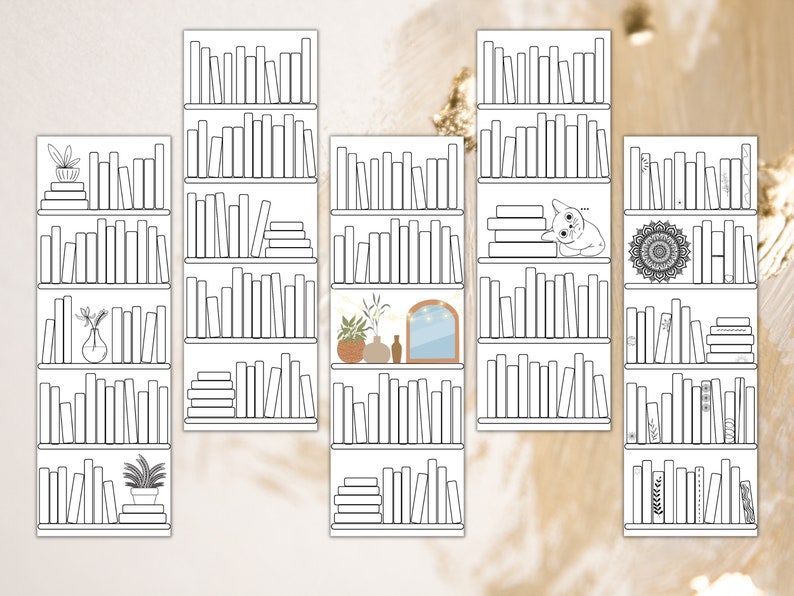 Bookshelf Bookmarks, Printable Coloring Bookshelf, Book Tracker ...