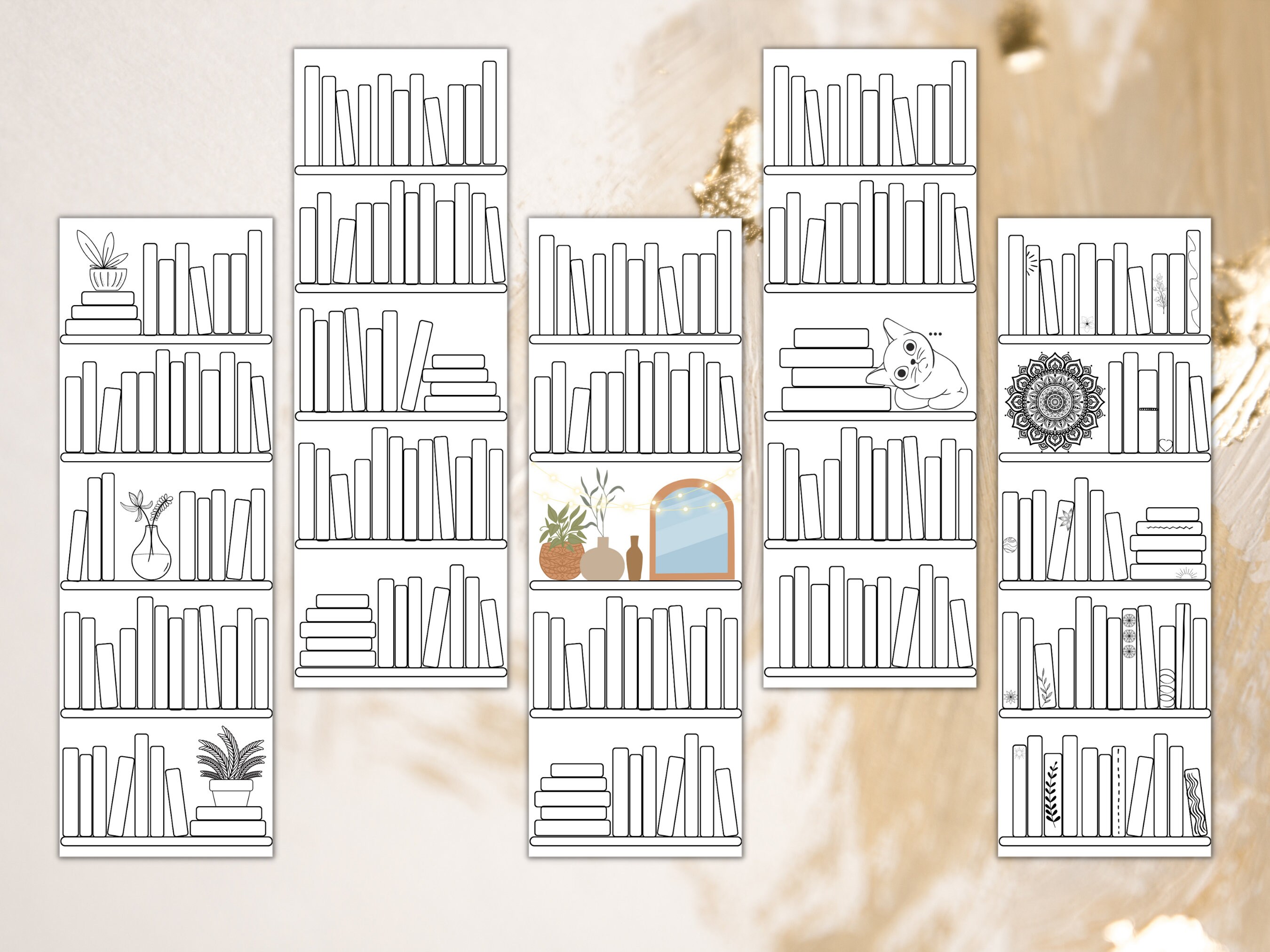 Bookshelf Bookmarks, Printable Coloring Bookshelf, Book Tracker ...