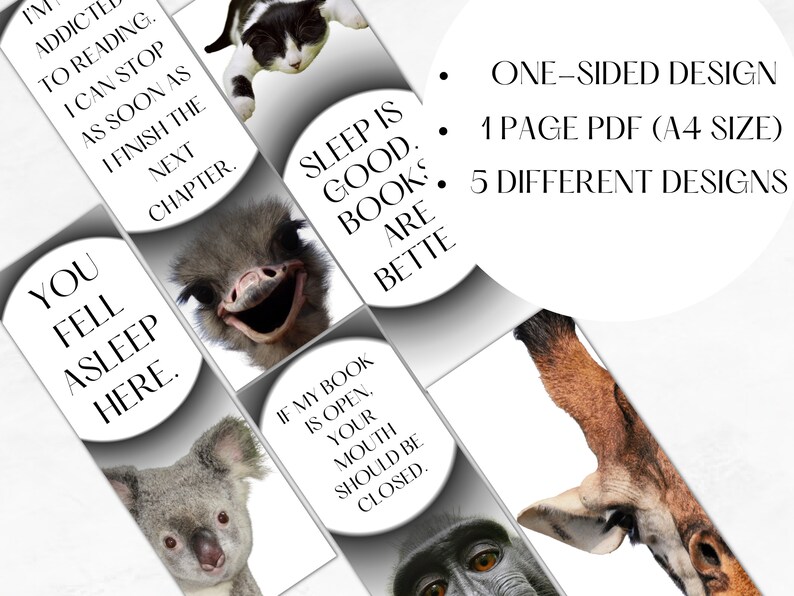 Printable Bookmarks, Funny Animal Bookmarks, Digital Download ...