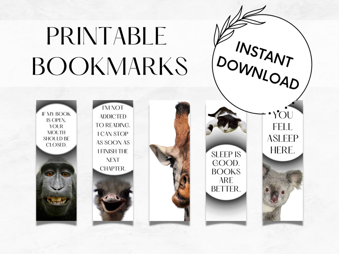 Printable Bookmarks, Funny Animal Bookmarks, Digital Download ...