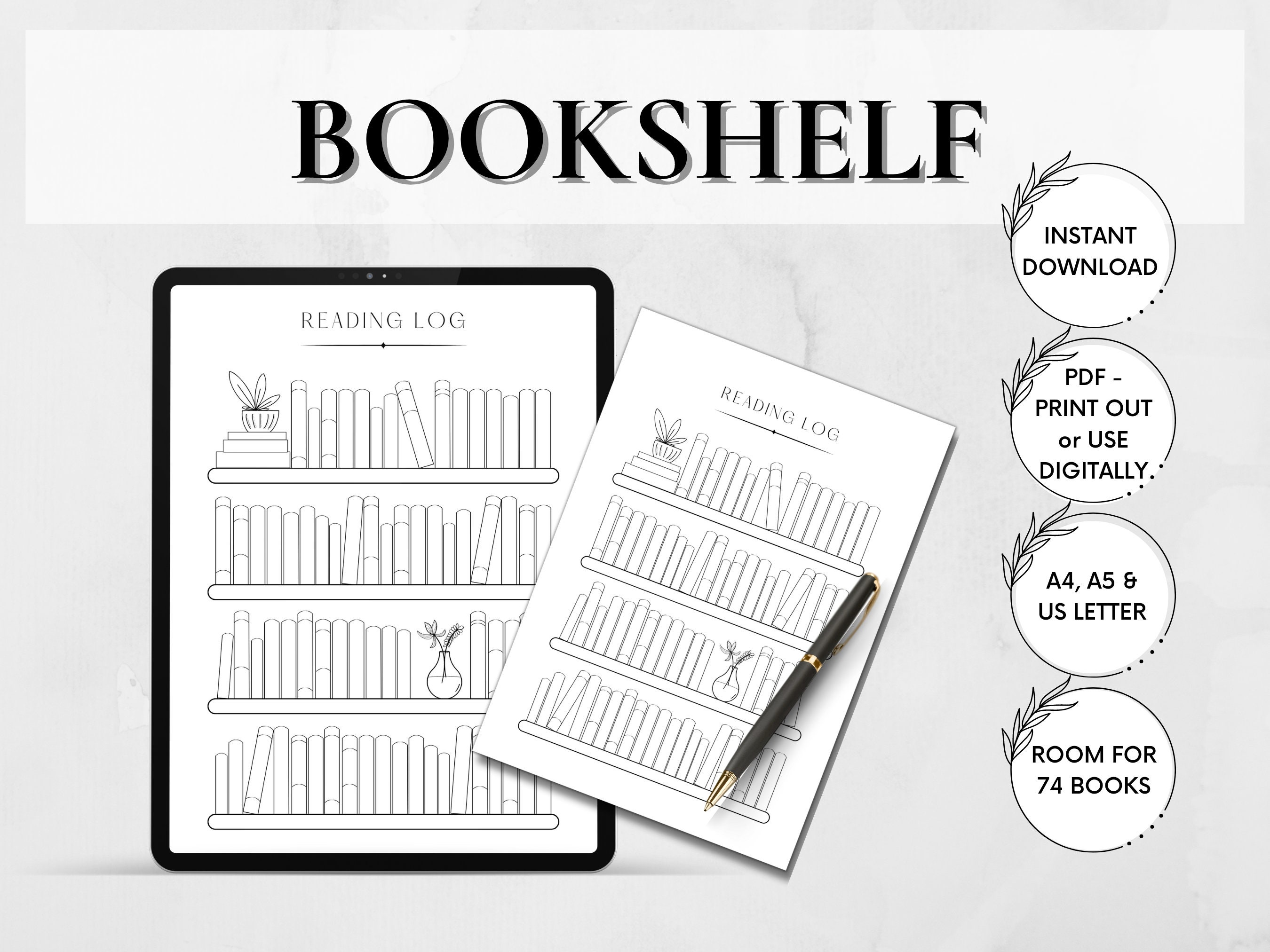 Bookshelf Reading Log, Printable Book Tracker, Planner Insert, Reading ...