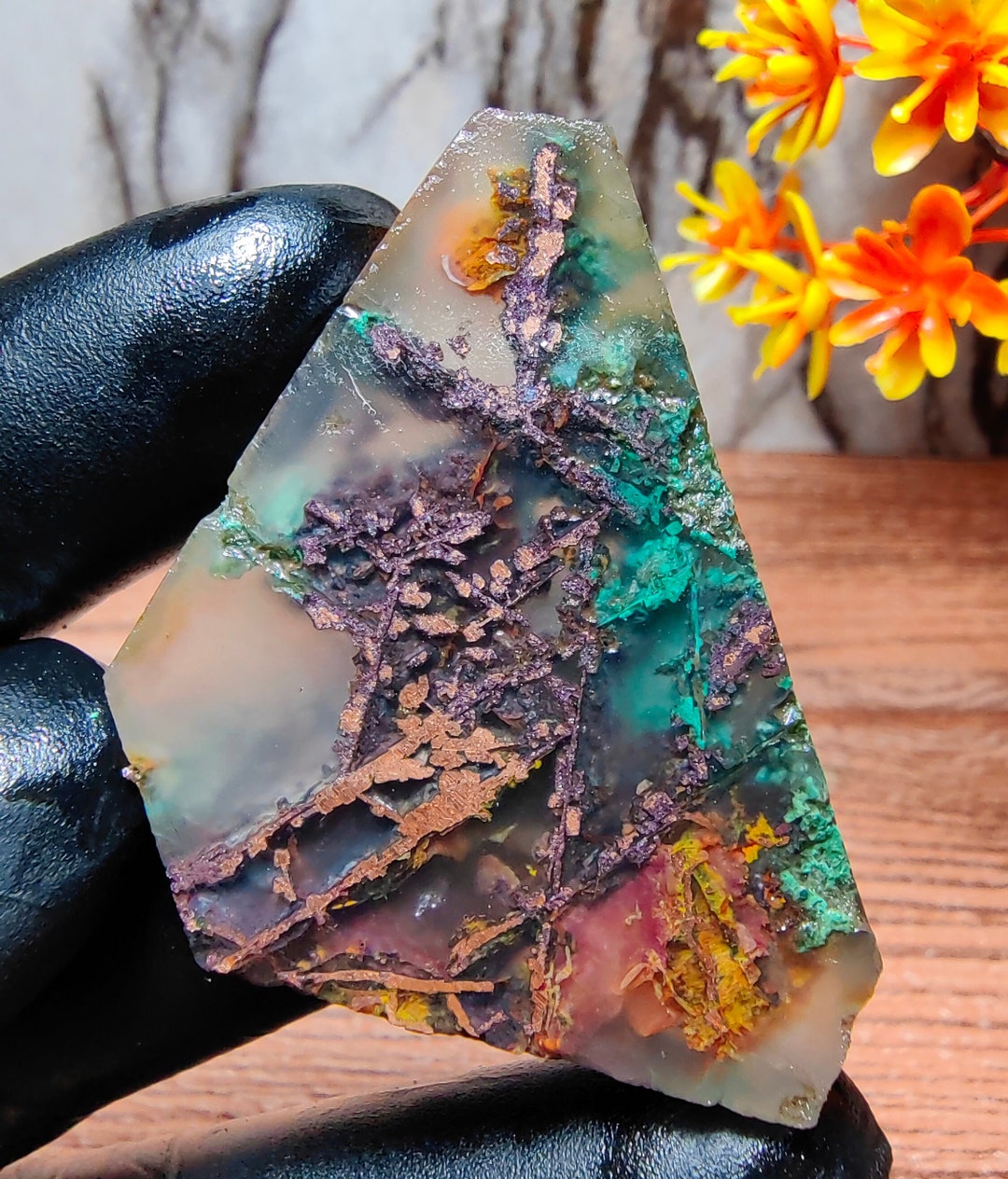 Multycolor ROUGH-SLAB Chrysocolla NATIVE Copper in Chalsedony Gift for ...