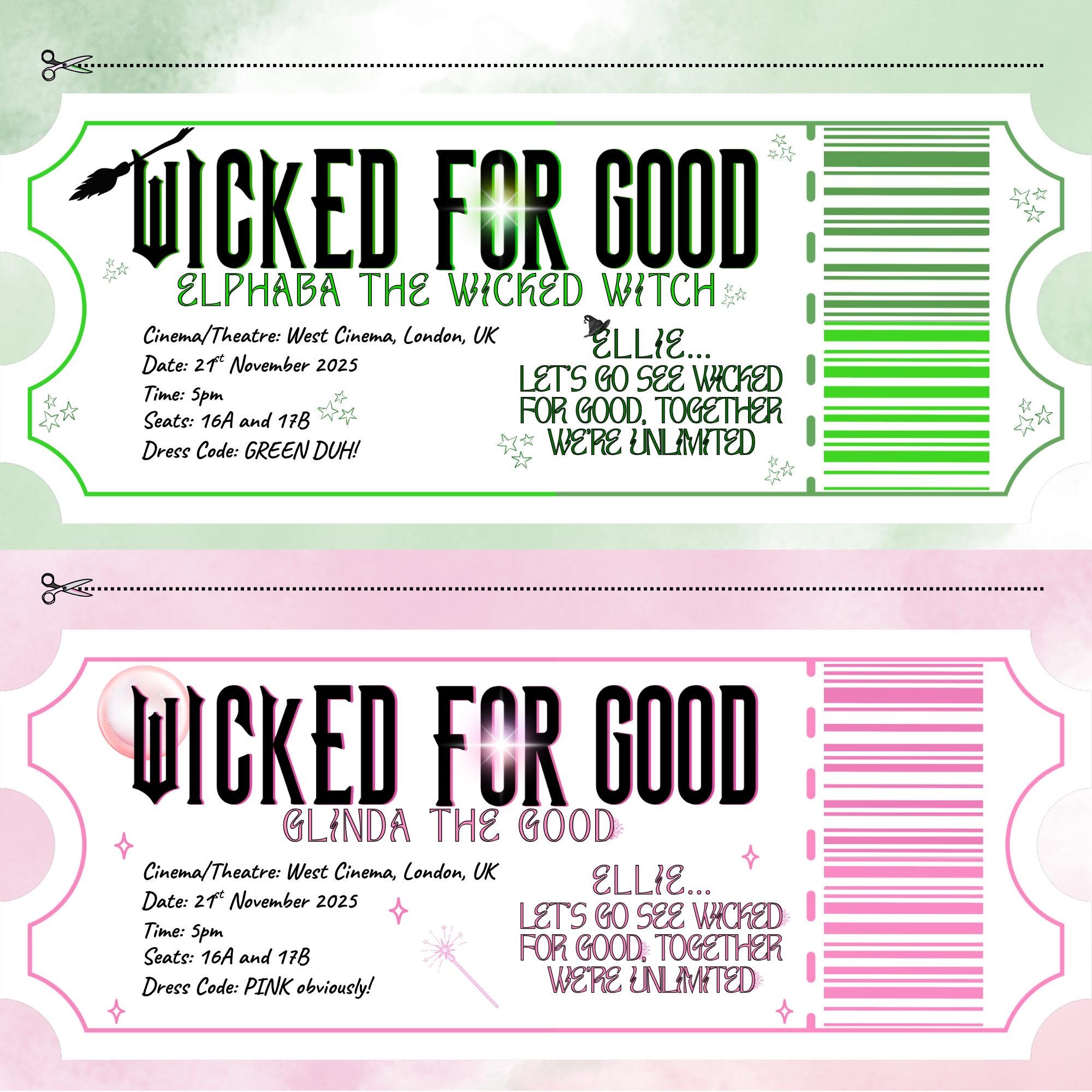 Wicked Movie Night Ticket Invitation: Editable Canva Template for Print ...