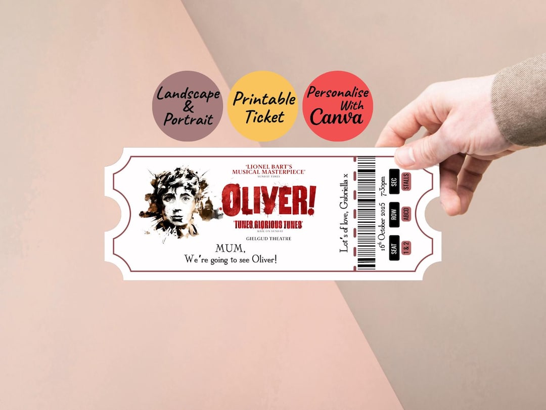 Oliver! Musical Theatre Ticket: Printable Canva Template (digital ...