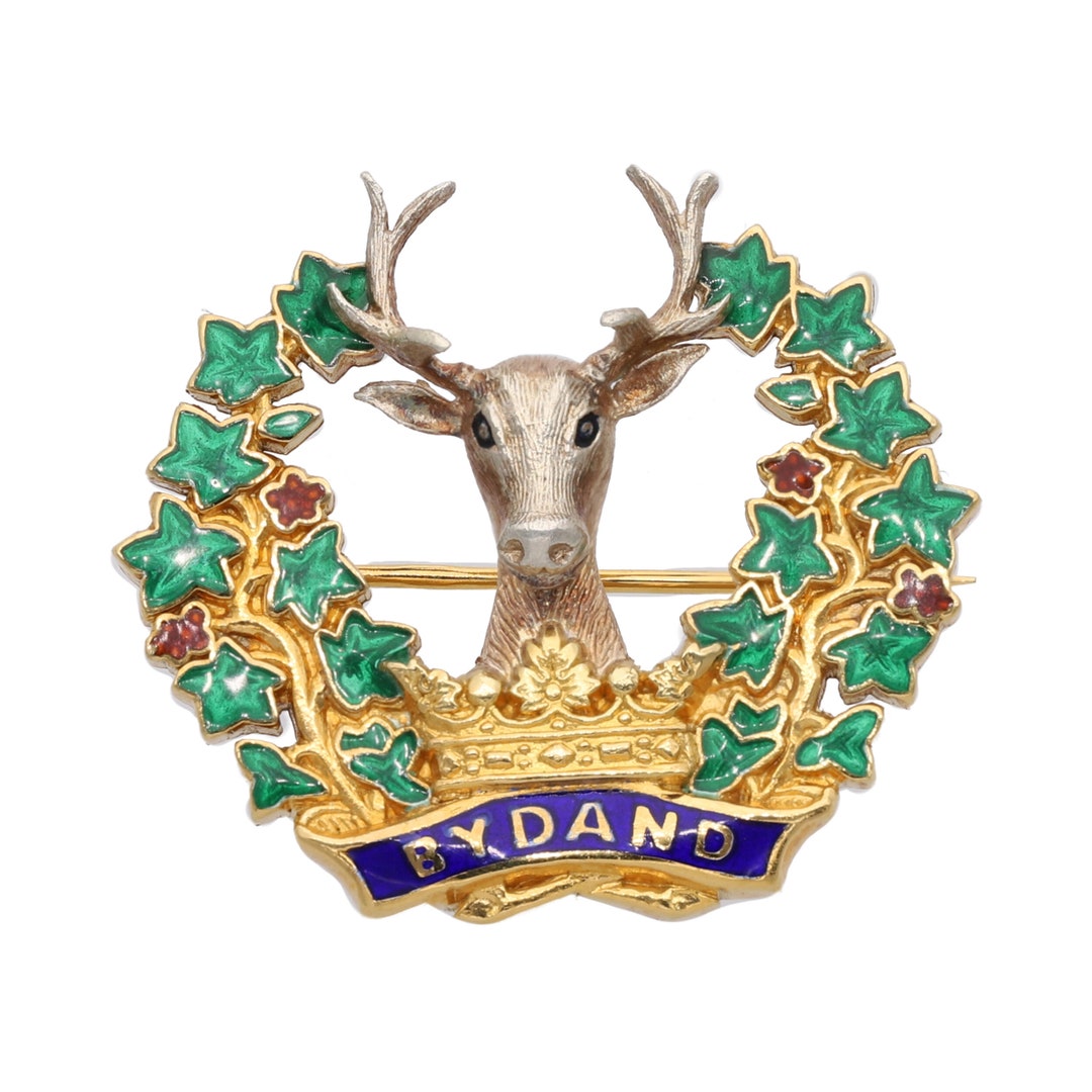 9ct Gold and Enamel Stag Head Hunting Brooch, BYDAND. - Etsy