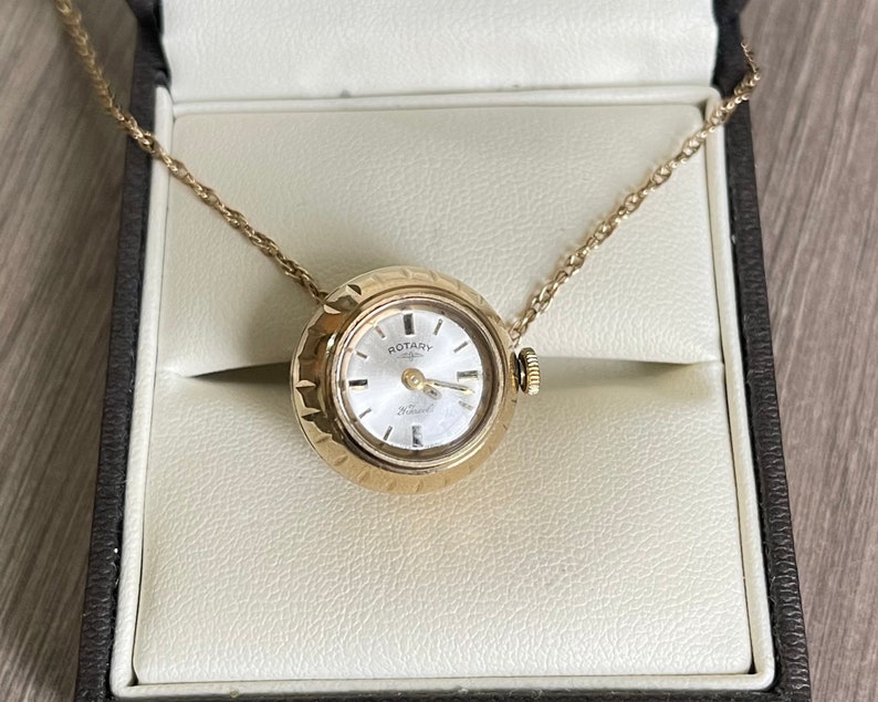 9ct Gold Rotary Watch Pendant Necklace 30 Inches Chain. - Etsy