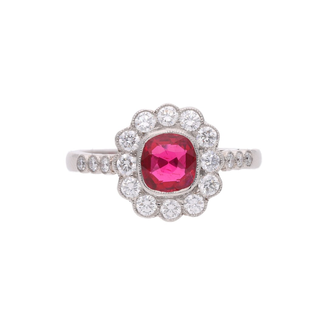 Platinum Red Spinel and Diamond Cluster Ring. - Etsy