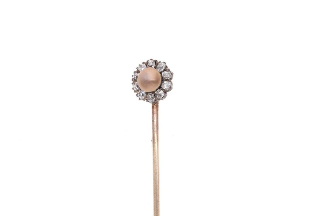 9ct Gold Natural Pearl and Diamond Hat/stick Pin. - Etsy