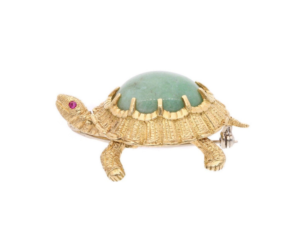 French 18ct Gold Ruby and Jade Tortoise Brooch - Etsy