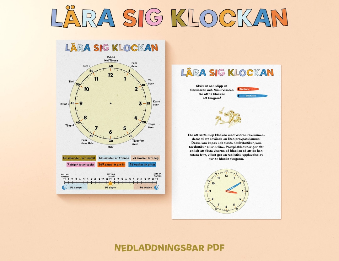 Lära Sig Klockan Utskrivbar PDF För Barn - Etsy