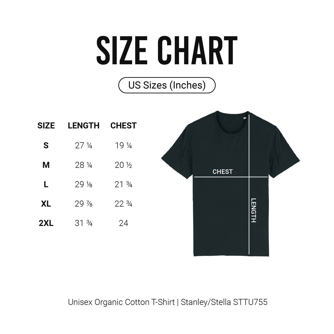 Stanley Stella STTU755 Size Chart - Unisex Organic Cotton Tee Stanley ...