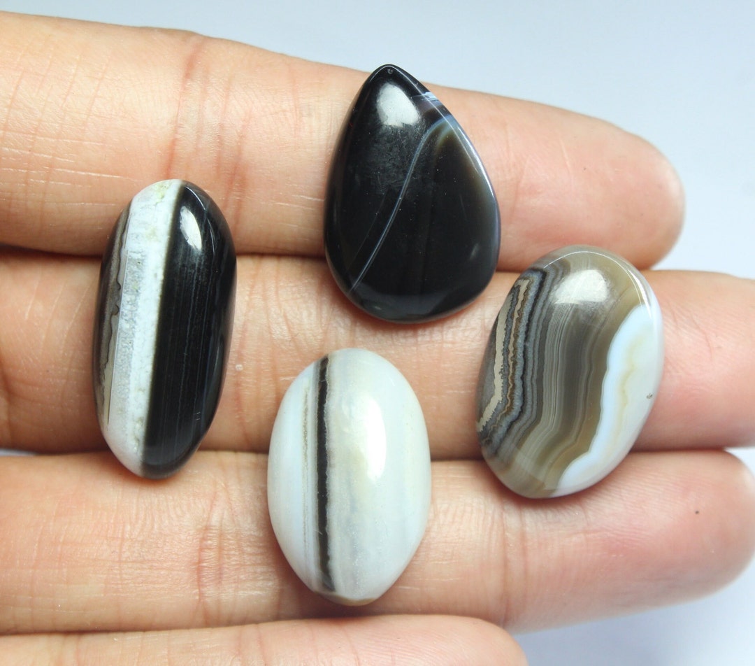 Natural Black Banded Agate Cabochons Black Banded Agate Gemstone Black ...