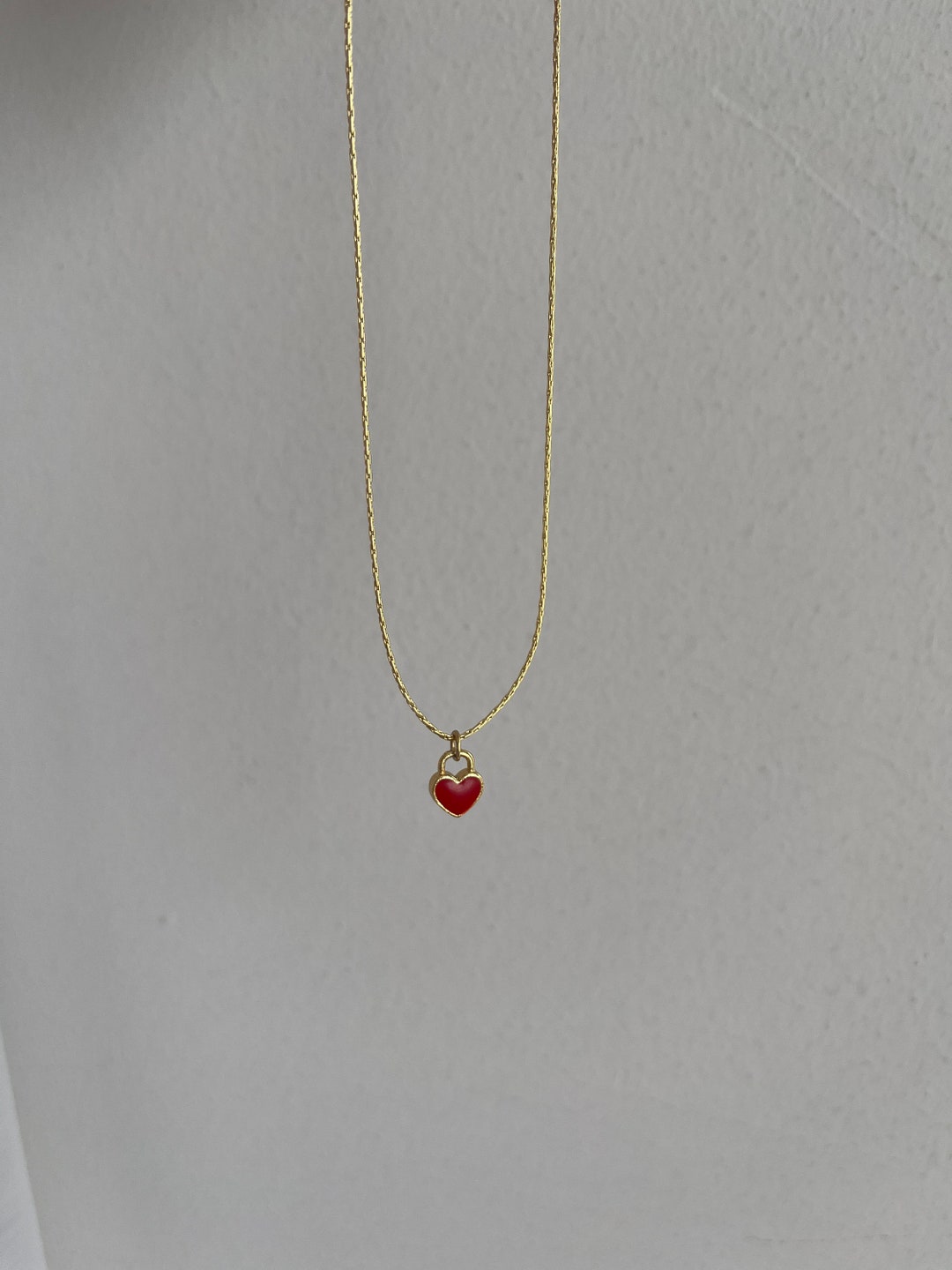 Mini Red Heart Necklace Red Heart Choker Heart Shape Lock - Etsy