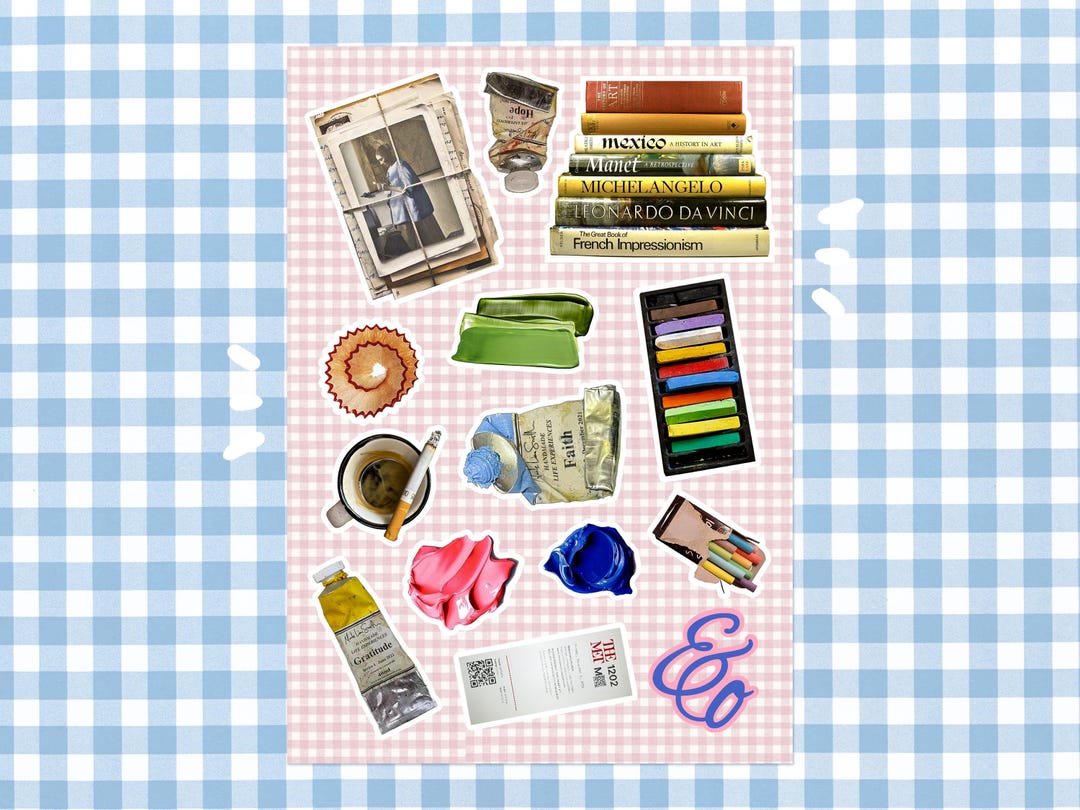 Artist Desk Sticker Sheet: A6 Water-resistant Vinyl Stickers for ...