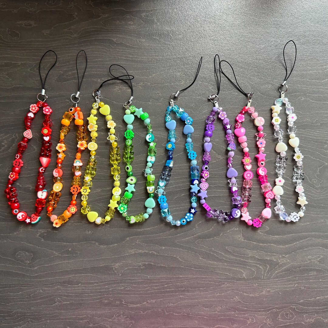Rainbow Phone Charm, Personalised Phone Chain, Beaded Phone Strap ...