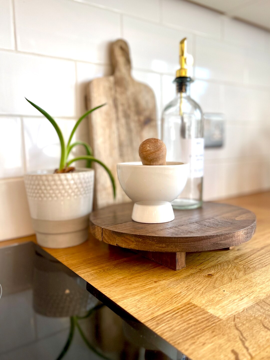 Rustic Wooden Round Stand – Handmade Countertop Riser, Farmhouse ...