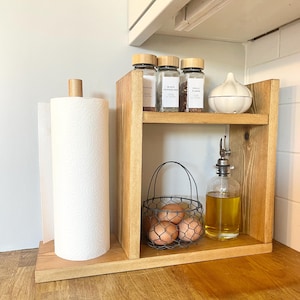 Wooden Kitchen Countertop Organiser With Paper Towel Holder – Rustic ...