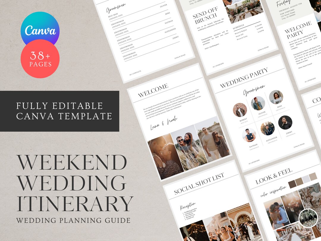 Wedding Itinerary Template Weekend Guide, Canva Wedding Planner Digital ...