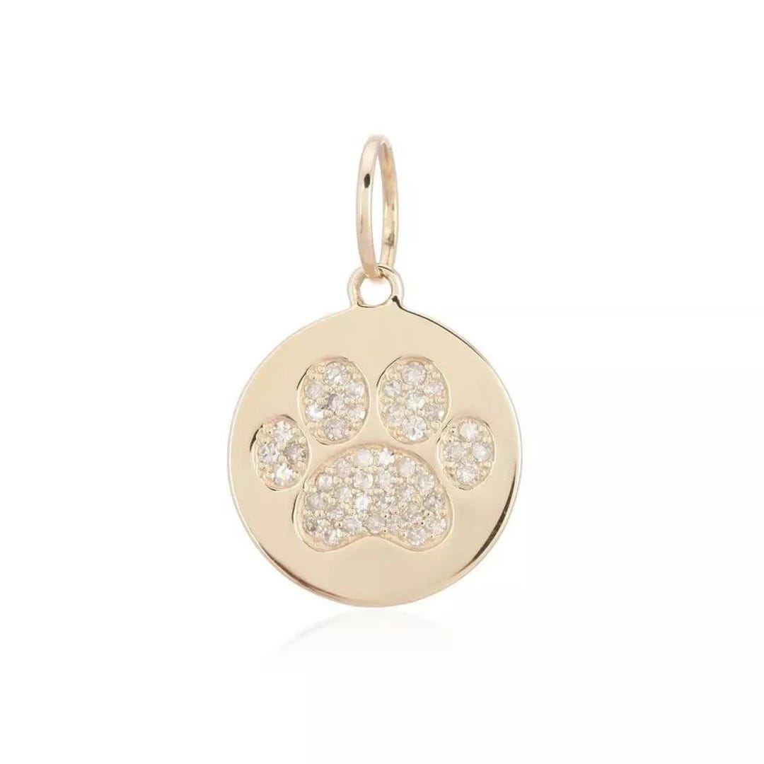 Solid 14k Gold Pendant, Diamond Dog Paw Charm, Gold Charm Finding, Dog ...
