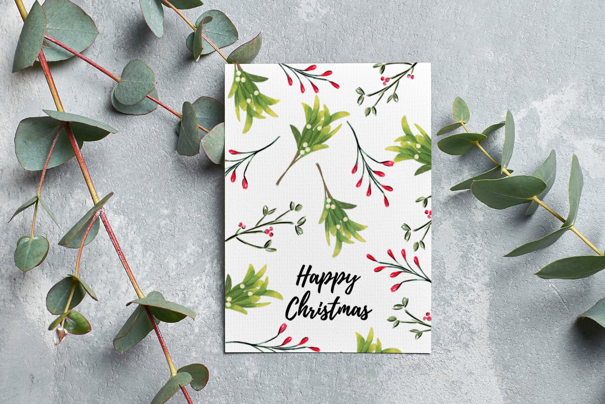 Happy Christmas Digital Download Christmas Card, Mistletoe Christmas ...