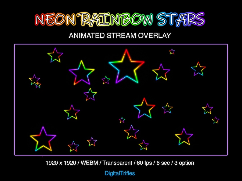 Neon Rainbow Twitch Overlay, Animated Stars Falling, Stream Decoration ...
