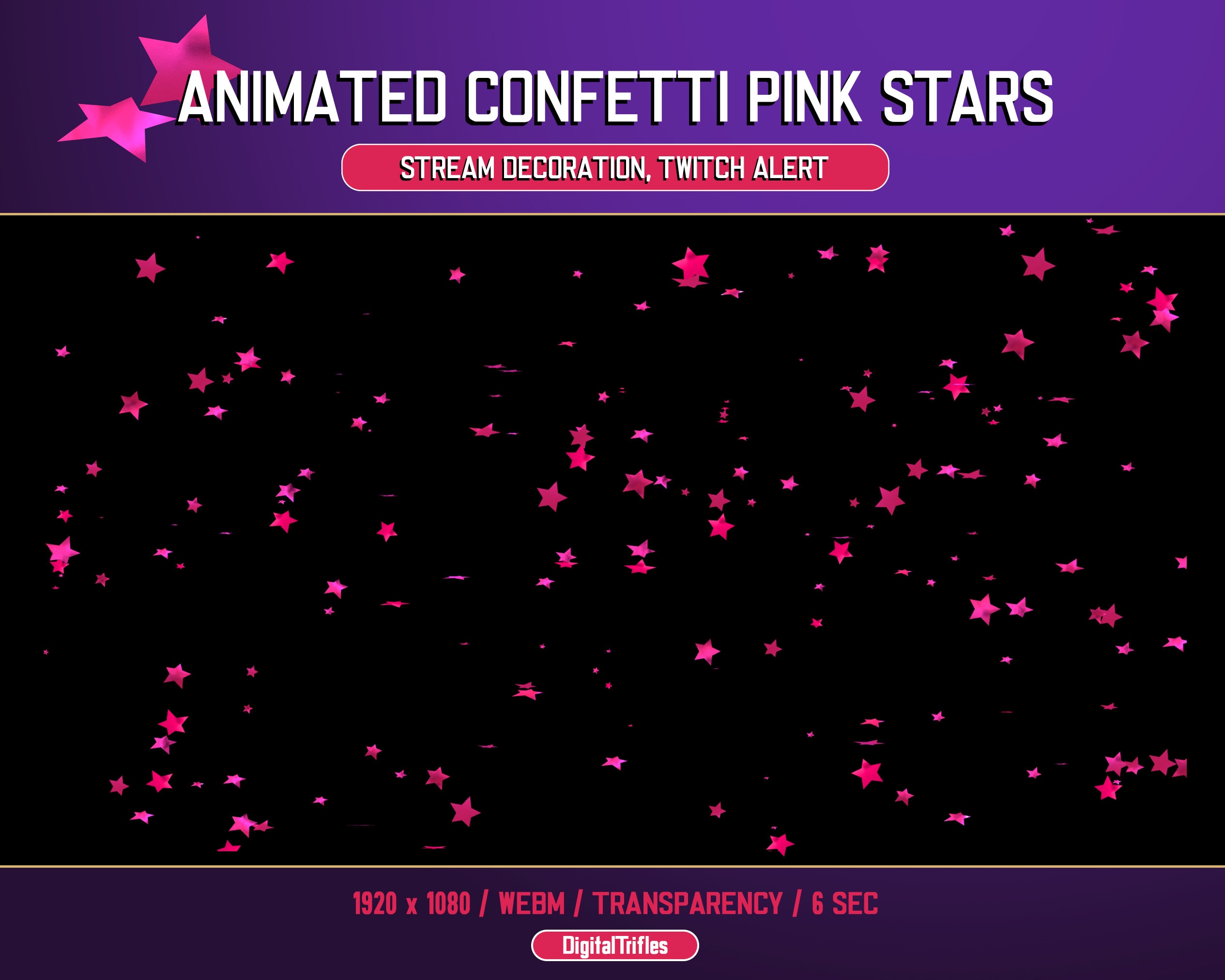Confetti Pink Stars, Animated Twitch Alert, Full Screen, Transparent ...