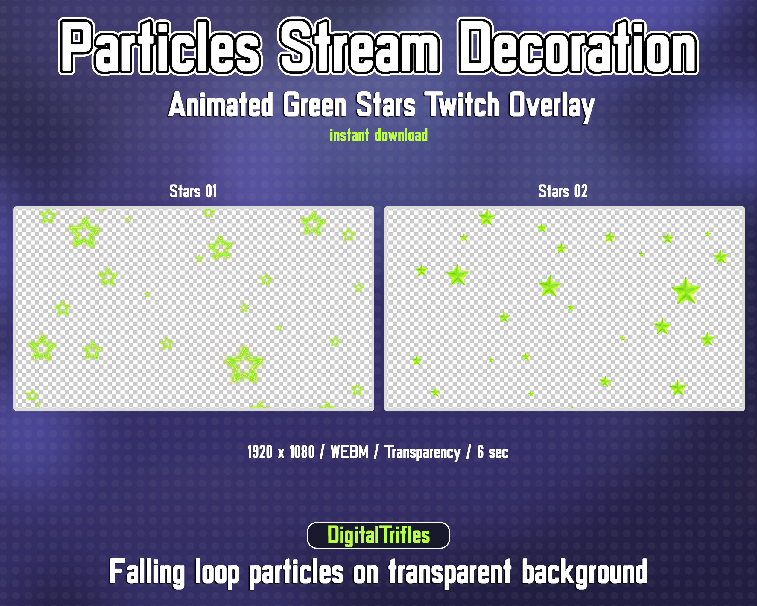 Colorful Stars Stream Decoration, Animated Twitch Overlay, Neon Falling ...