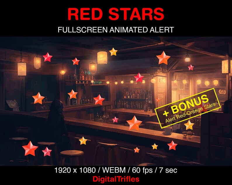 Red Stars Animated Stream Decoration, 2 Festive Assets for Streamers ...