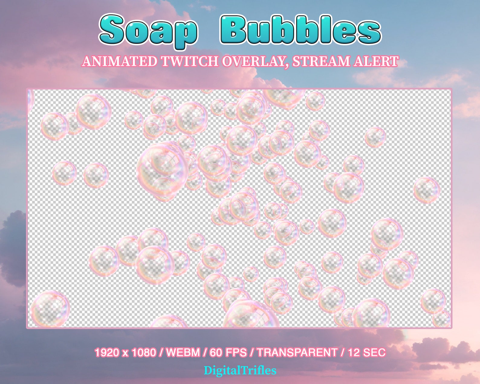 Pink Bubbles Twitch Overlay, Animated Stream Alert, Cute Decor, Flying ...